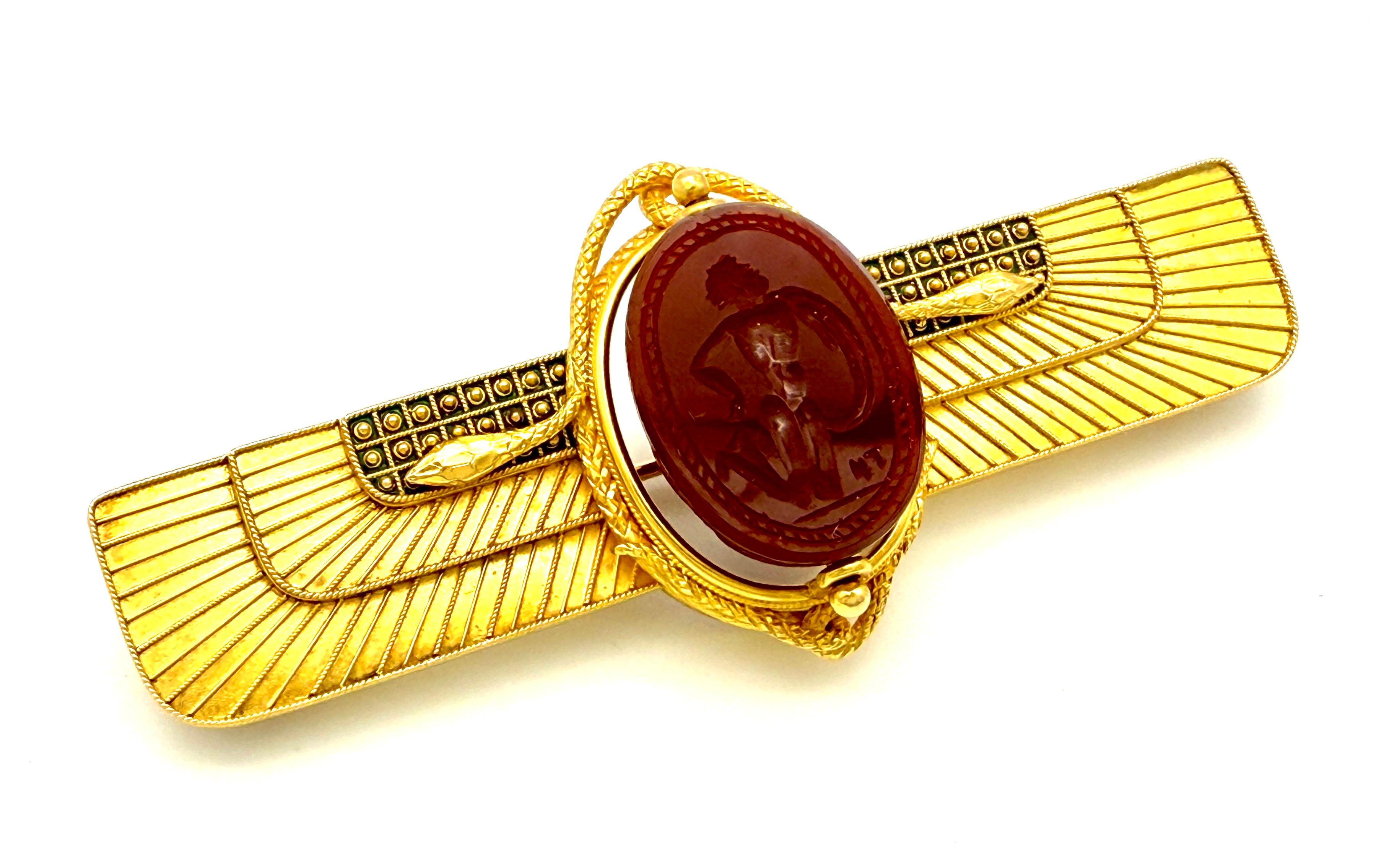 Antique Egyptian Revival Winged Scarab Brooch 18k Gol… - Gem