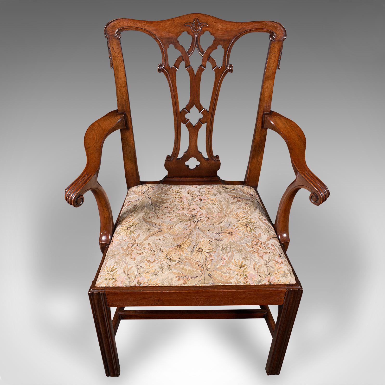 Antique Elbow Chair, English Walnut, After Chippendale, Georgian ...