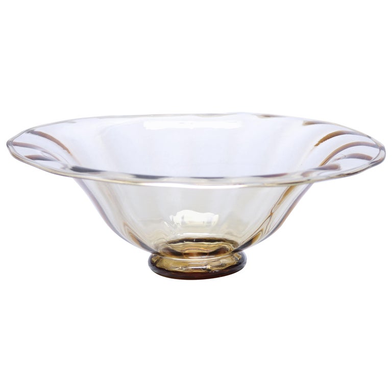 Antique Elegant Amber Glass Flared Center Bowl, circa 1920 at 1stDibs