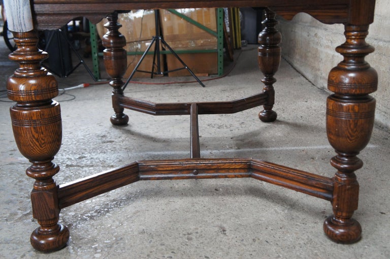 Antique Elizabethan Jacobean Style Carved Oak Draw Leaf Refectory ...