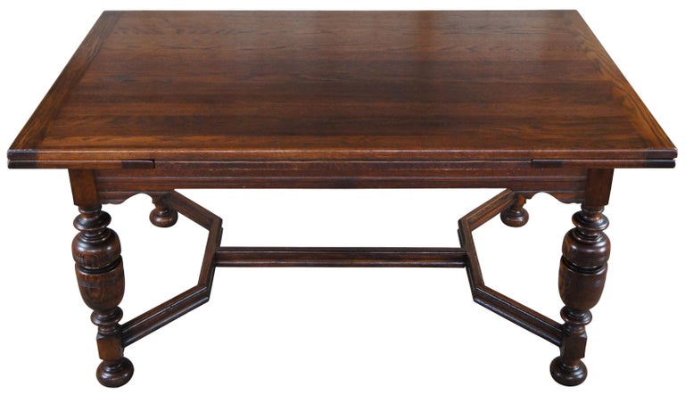 Antique Elizabethan Jacobean Style Carved Oak Draw Leaf Refectory ...