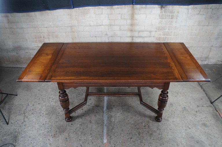 Antique Elizabethan Jacobean Style Carved Oak Draw Leaf Refectory ...
