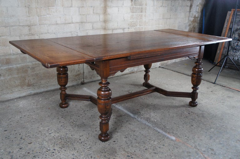 Antique Elizabethan Jacobean Style Carved Oak Draw Leaf Refectory ...