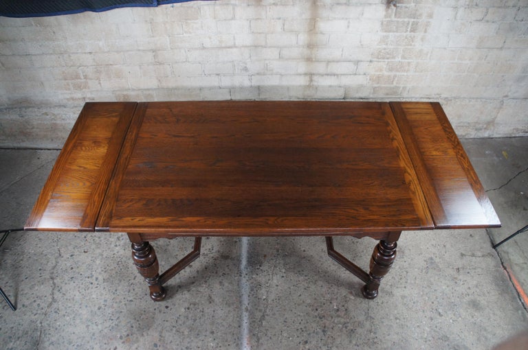 Antique Elizabethan Jacobean Style Carved Oak Draw Leaf Refectory ...