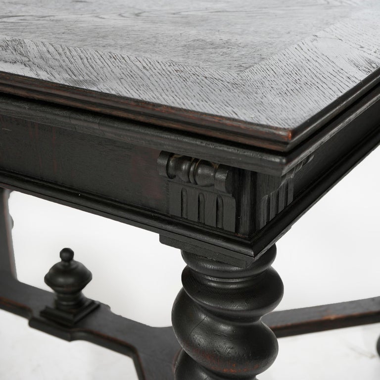 Antique Elizabethan Style Carved Oak Dining Table and Six Cane Seat ...