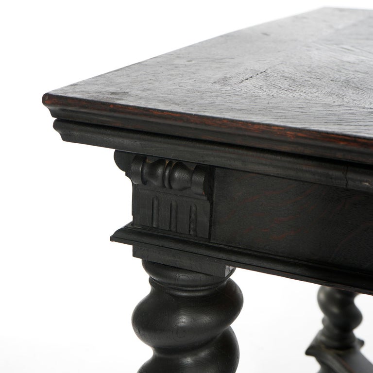 Antique Elizabethan Style Carved Oak Dining Table and Six Cane Seat ...