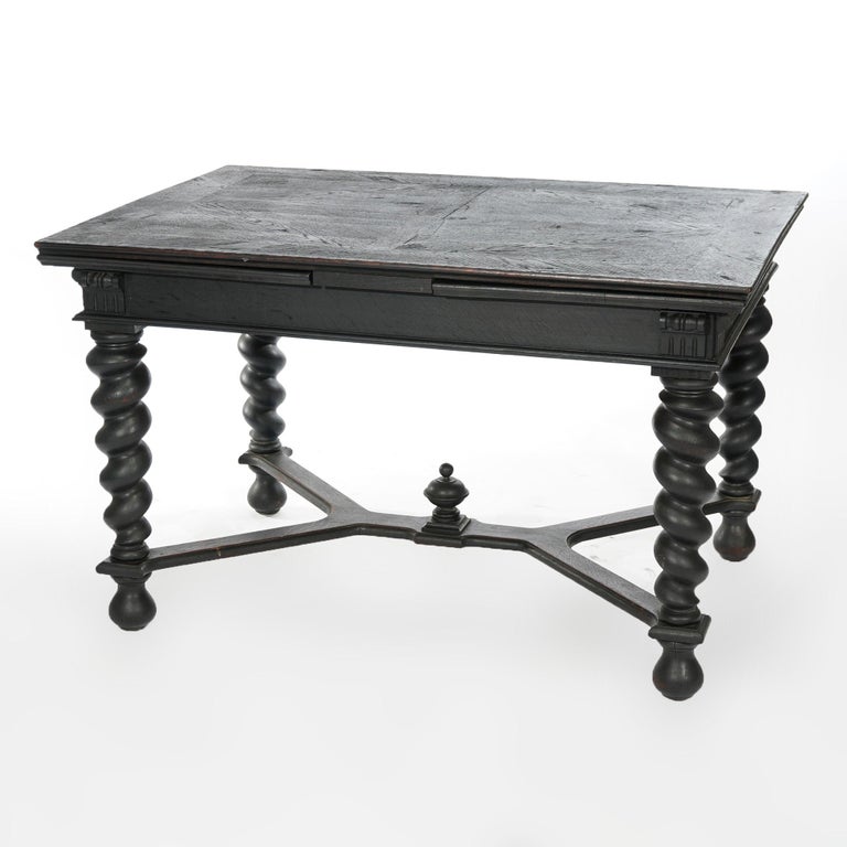 Antique Elizabethan Style Carved Oak Dining Table and Six Cane Seat ...