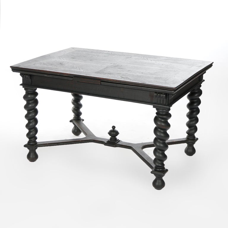 Antique Elizabethan Style Carved Oak Dining Table and Six Cane Seat ...