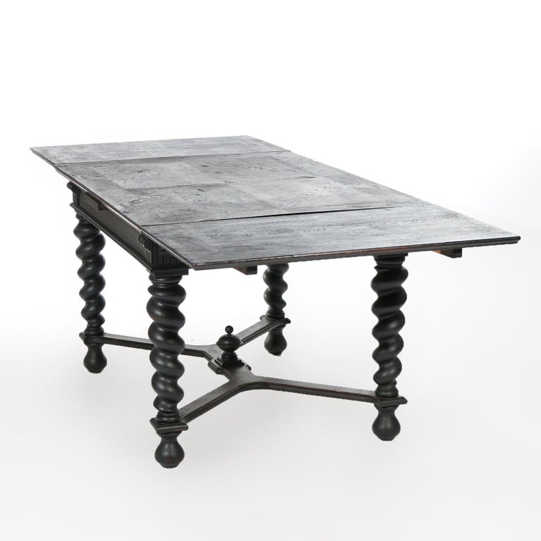 Antique Elizabethan Style Carved Oak Dining Table and Six Cane Seat ...