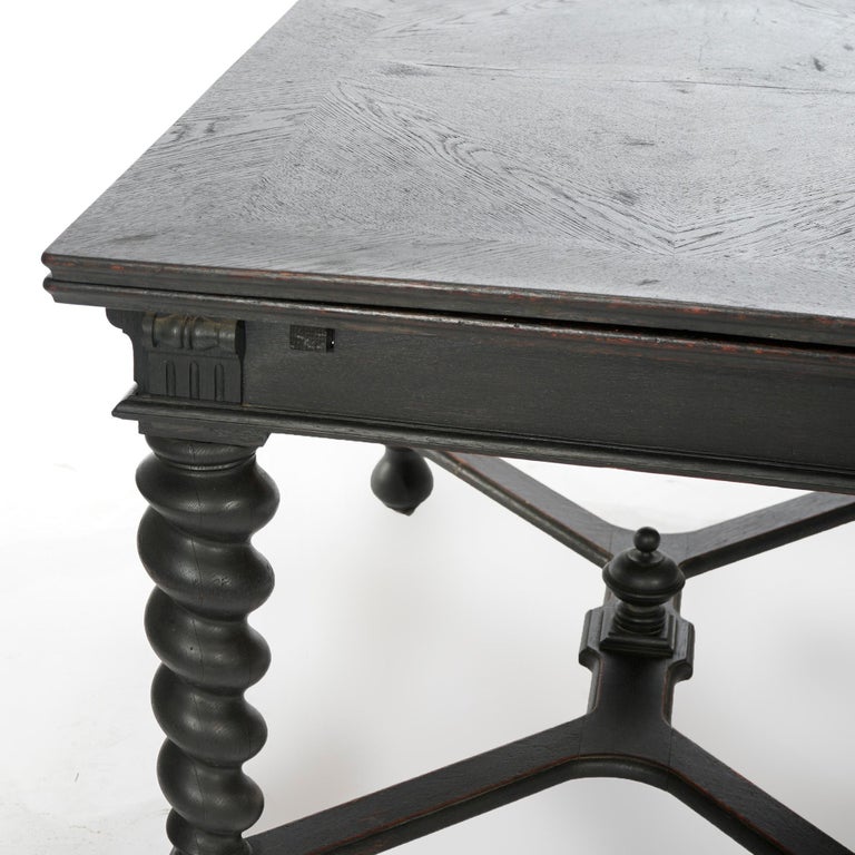 Antique Elizabethan Style Carved Oak Dining Table and Six Cane Seat ...