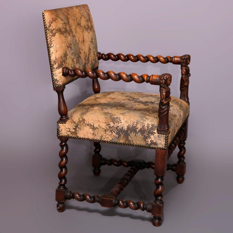 Antique Elizabethan Style Figural Carved Mahogany and Upholstered ...