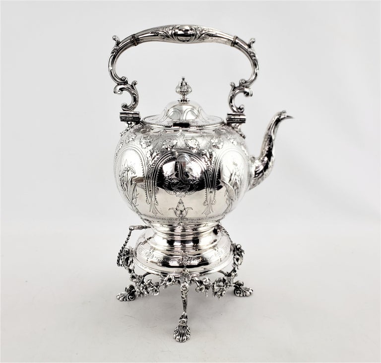 Antique Elkington and Co. Silver Plated Spirit Kettle with Floral ...
