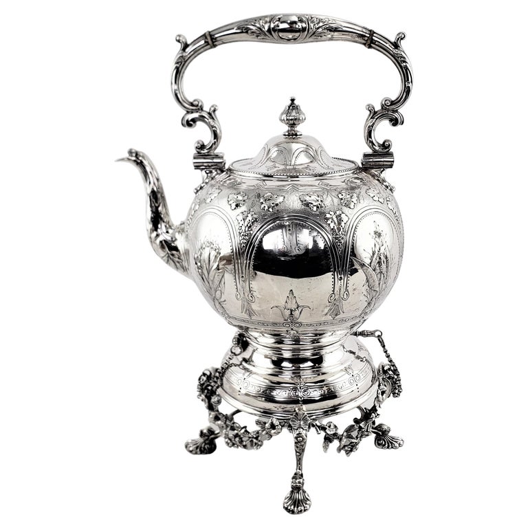 Antique Elkington and Co. Silver Plated Spirit Kettle with Floral ...