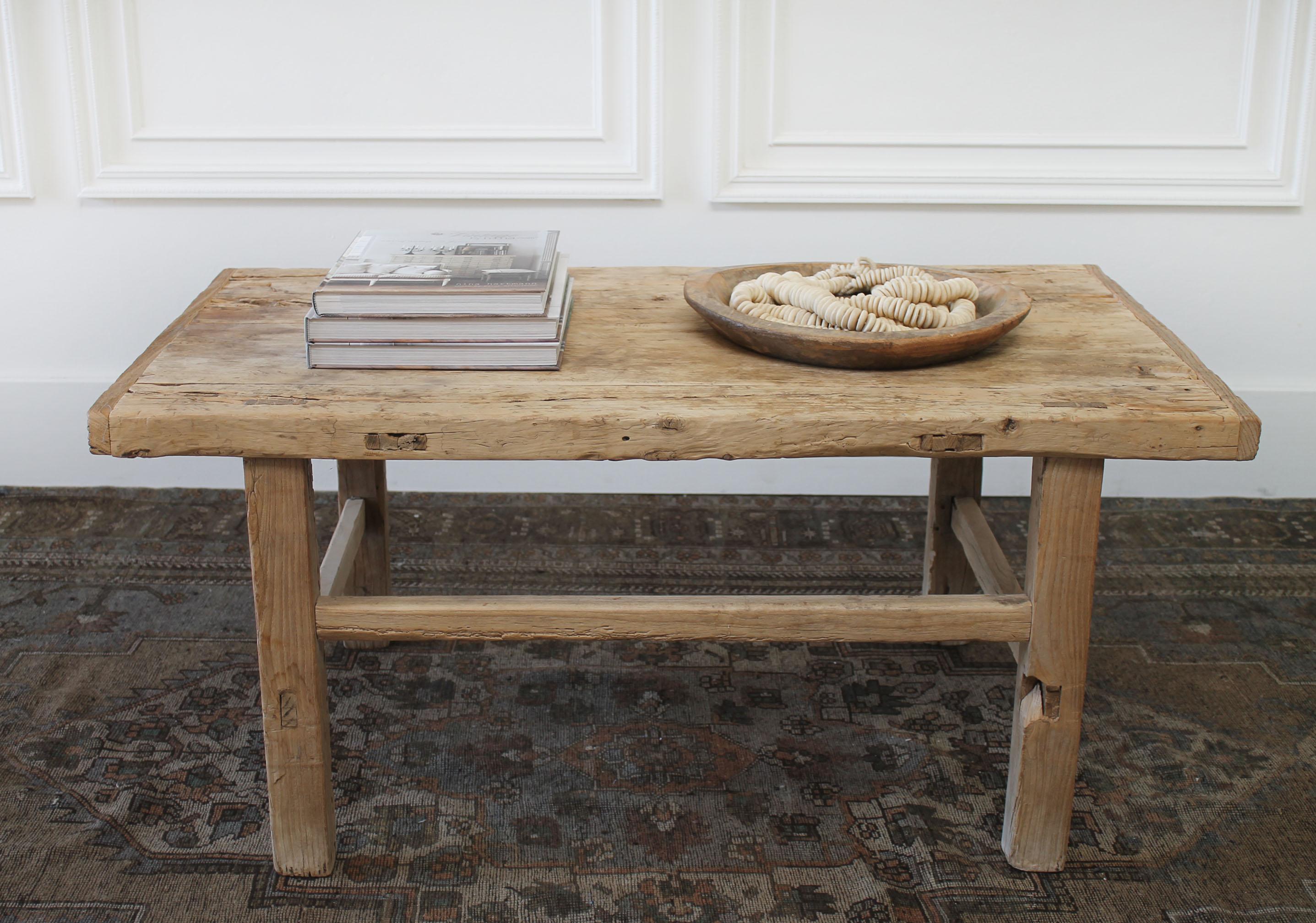 Antique Elm Wood Coffee Table at 1stDibs