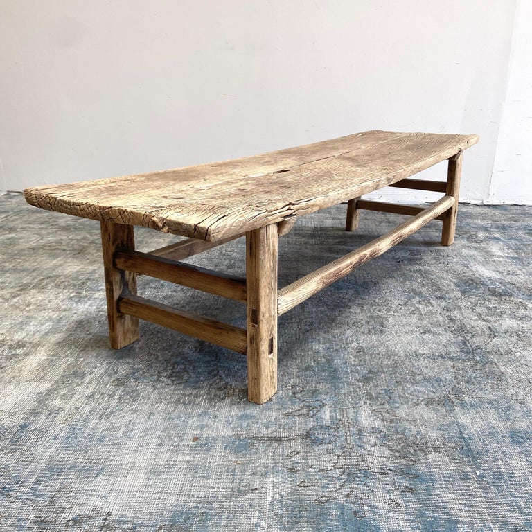 Antique Elm Wood Coffee Table Original Patina For Sale at 1stDibs
