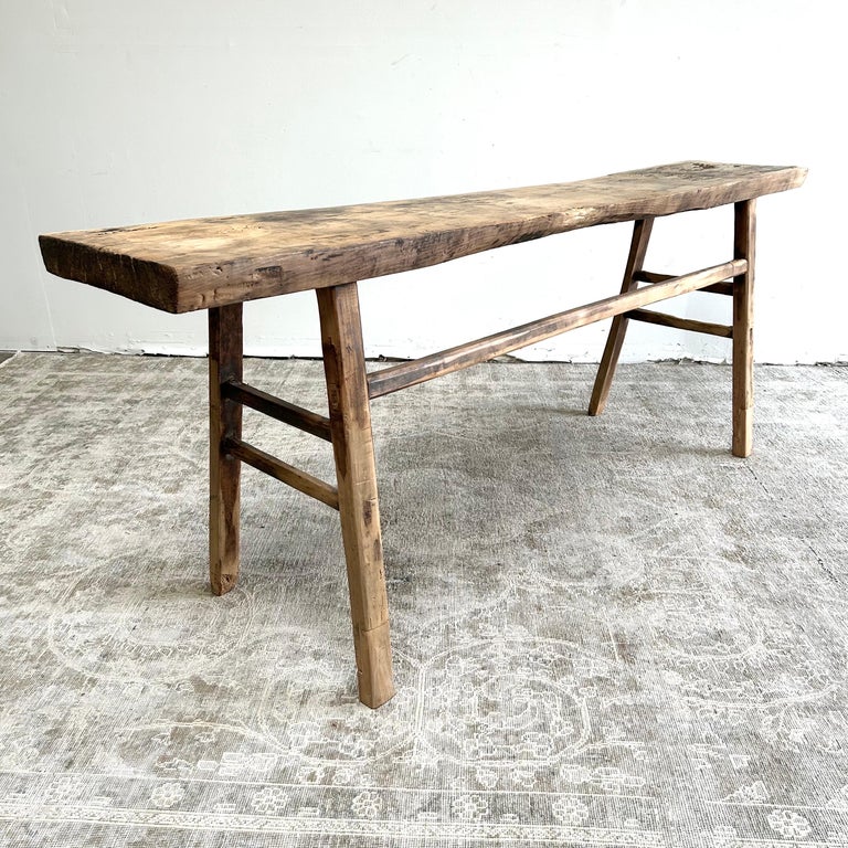 Antique Elm Wood Console Table For Sale at 1stDibs