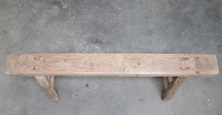 Antique Elm Wood Long Skinny Bench at 1stDibs