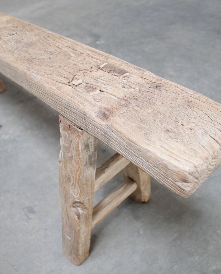 Antique Elm Wood Long Skinny Bench at 1stDibs
