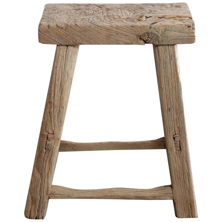 Antique Elm Wood Rectangular Stool at 1stDibs
