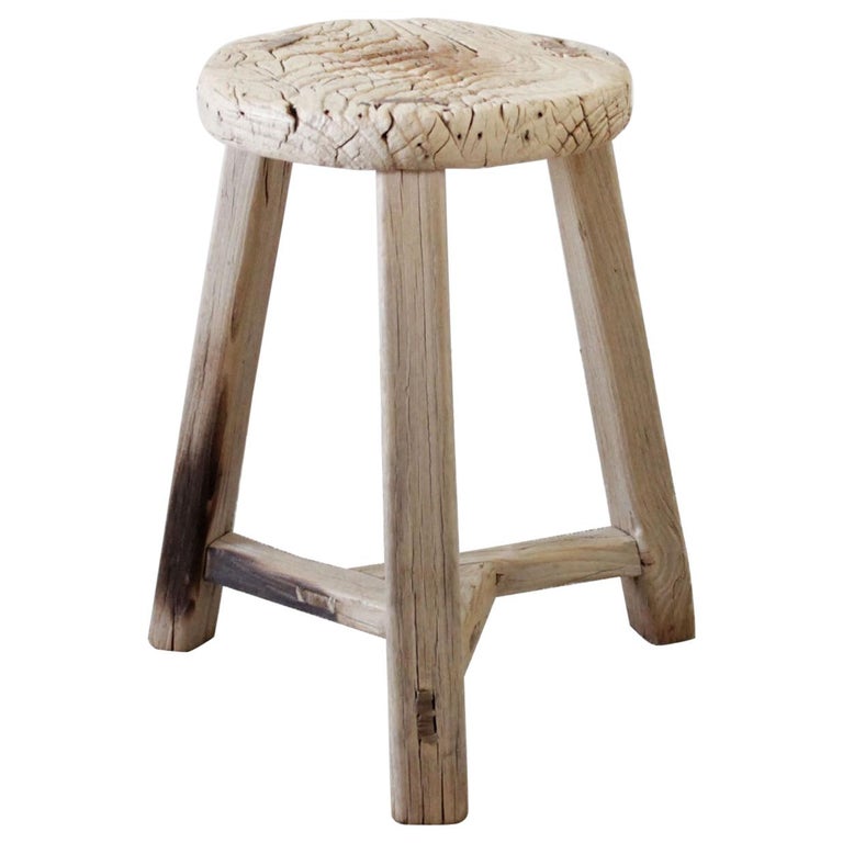 Antique Elmwood Round Stool Side Table at 1stDibs