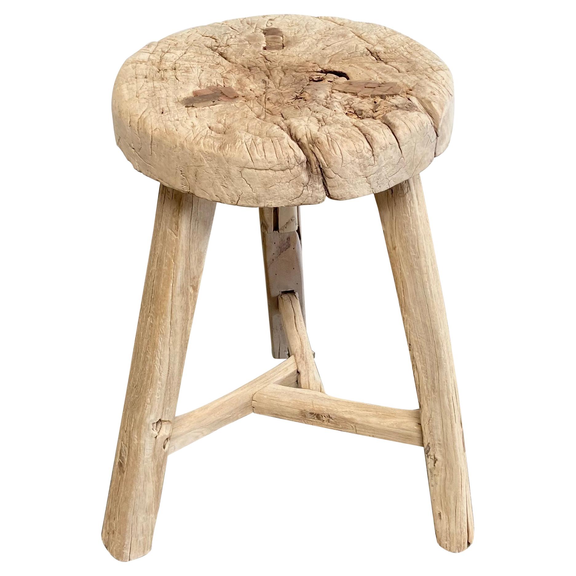 Round Elm Wood Stool at 1stDibs
