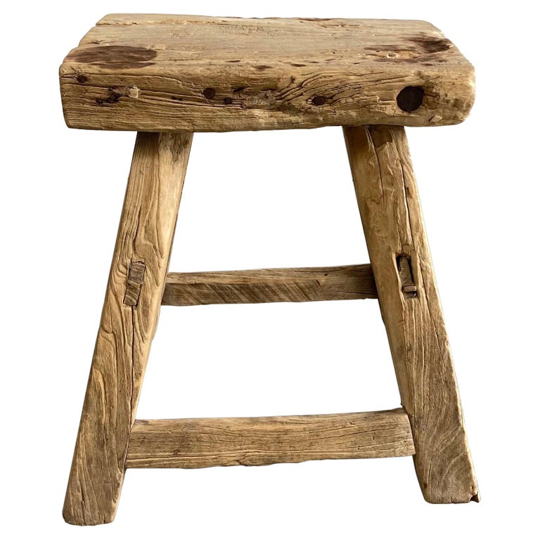 Antique Elm Wood Stool at 1stDibs