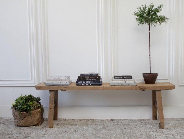 Antique Elm Wood Tall Bench at 1stDibs