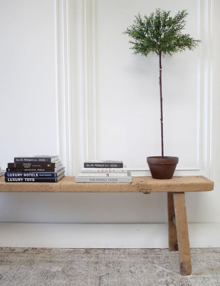 Antique Elm Wood Tall Bench at 1stDibs