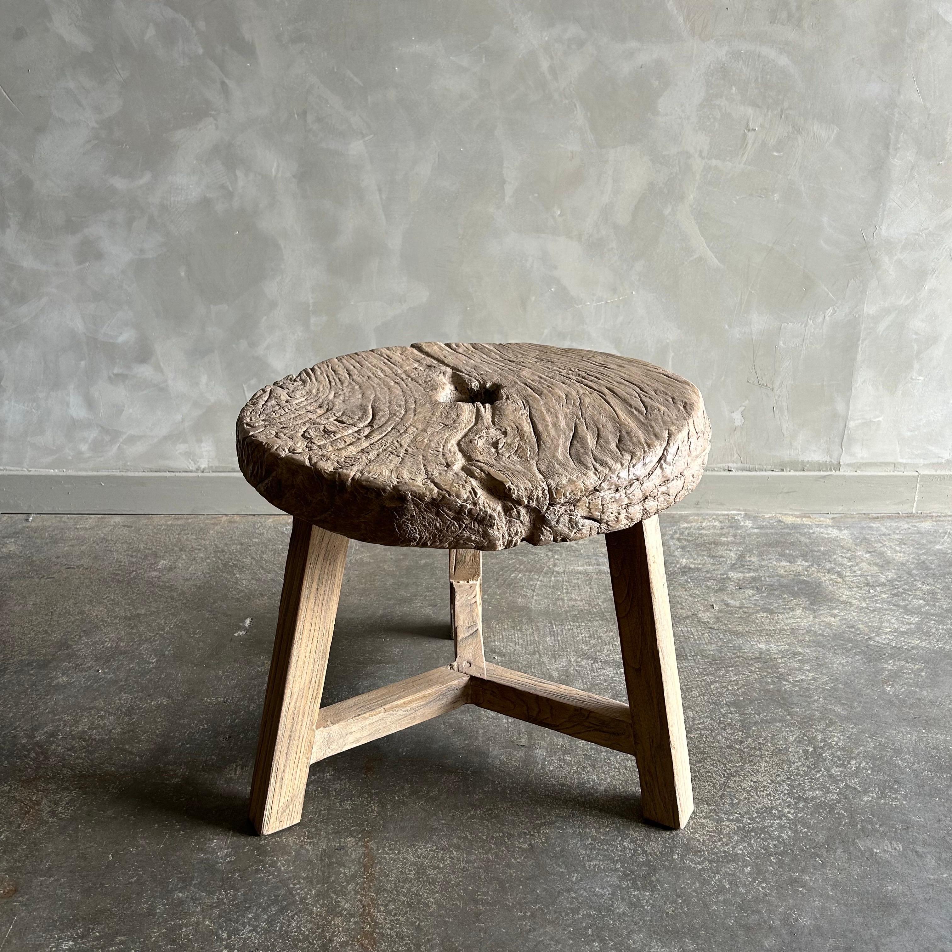 Antique Elm Wood Wheel Stool For Sale at 1stDibs