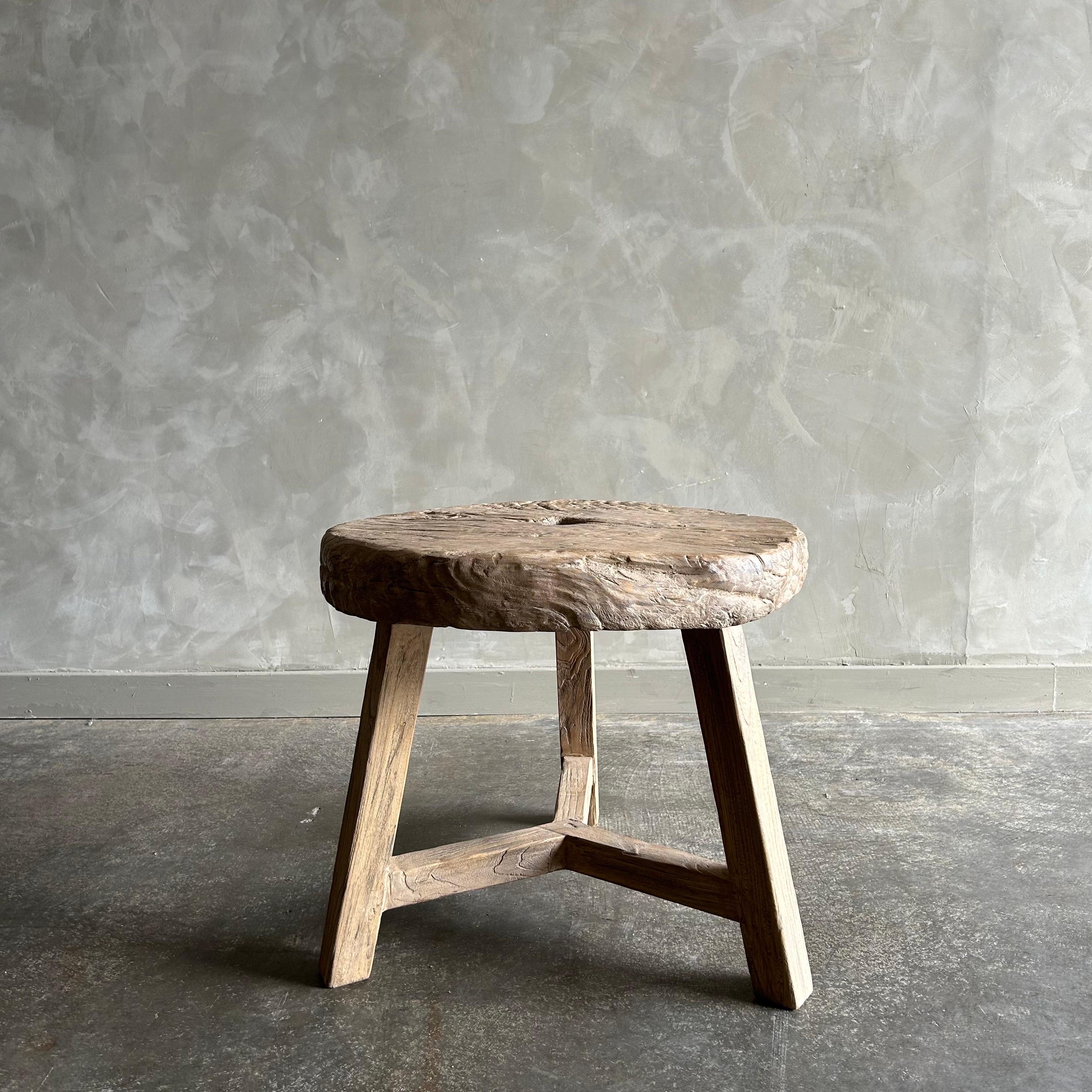 Antique Elm Wood Wheel Stool For Sale at 1stDibs