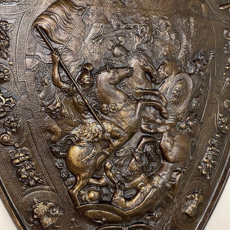 Antique Embossed Brass Decorative Wall Shield For Sale at 1stDibs