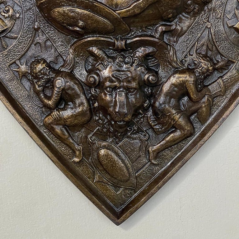 Antique Embossed Brass Decorative Wall Shield For Sale at 1stDibs