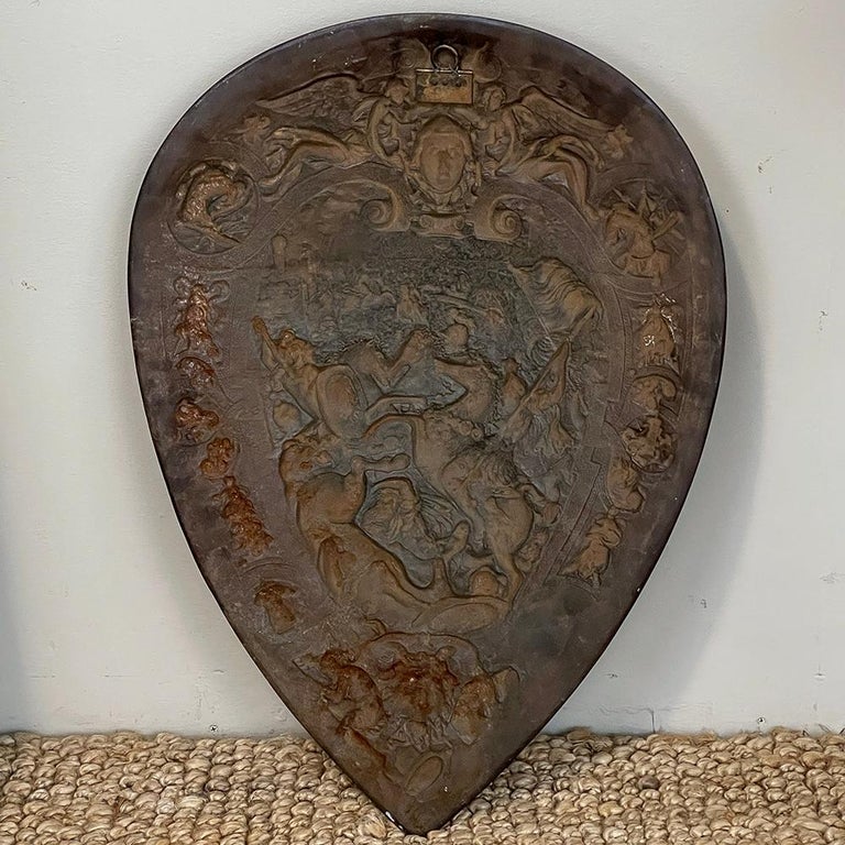 Antique Embossed Brass Decorative Wall Shield For Sale at 1stDibs