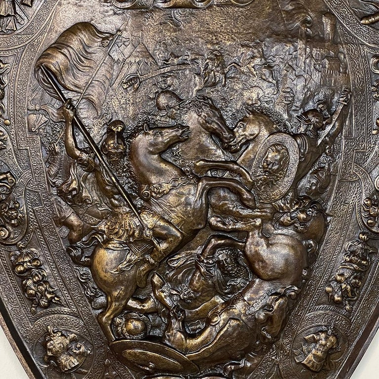 Antique Embossed Brass Decorative Wall Shield For Sale at 1stDibs