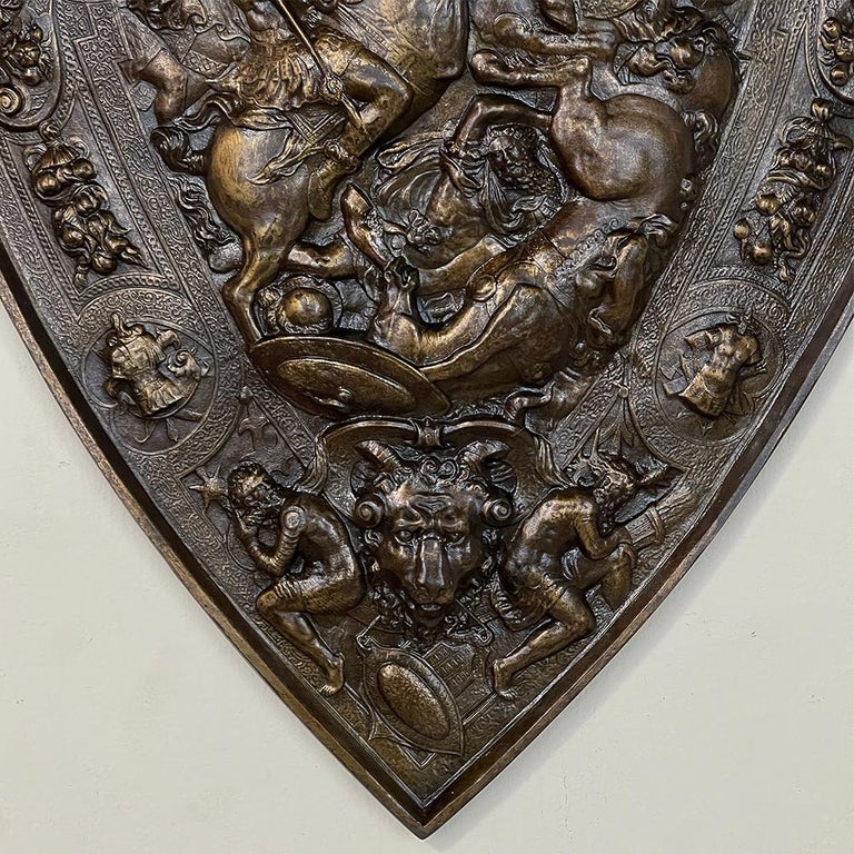 Antique Embossed Brass Decorative Wall Shield For Sale at 1stDibs