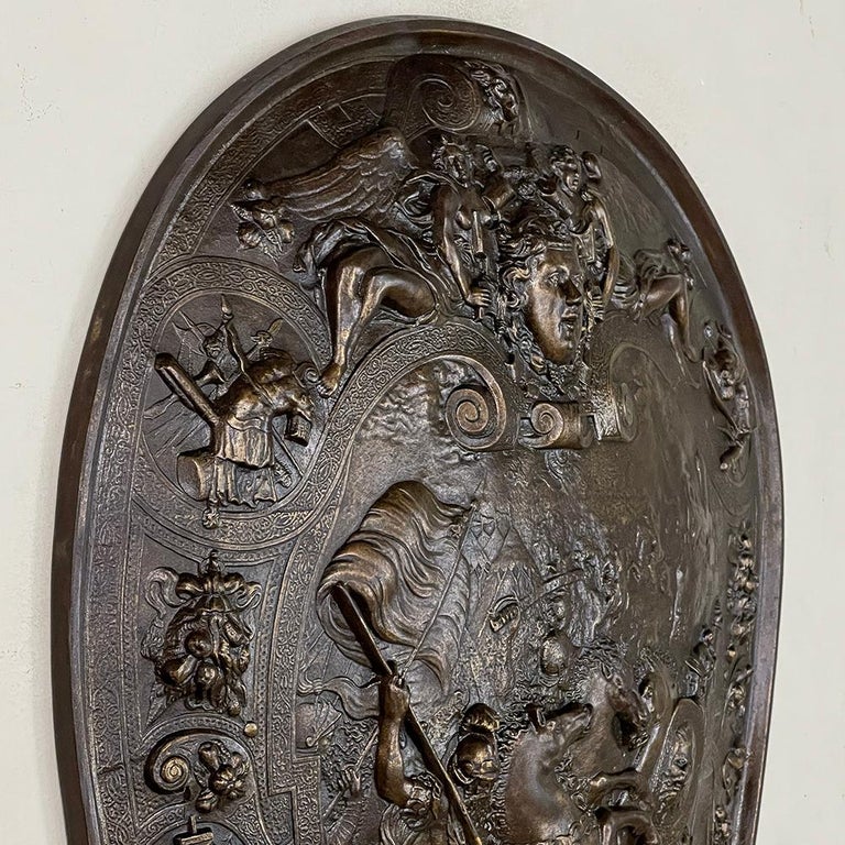 Antique Embossed Brass Decorative Wall Shield For Sale at 1stDibs