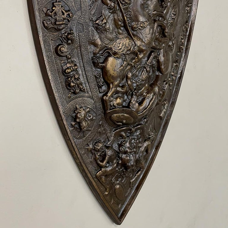 Antique Embossed Brass Decorative Wall Shield For Sale at 1stDibs