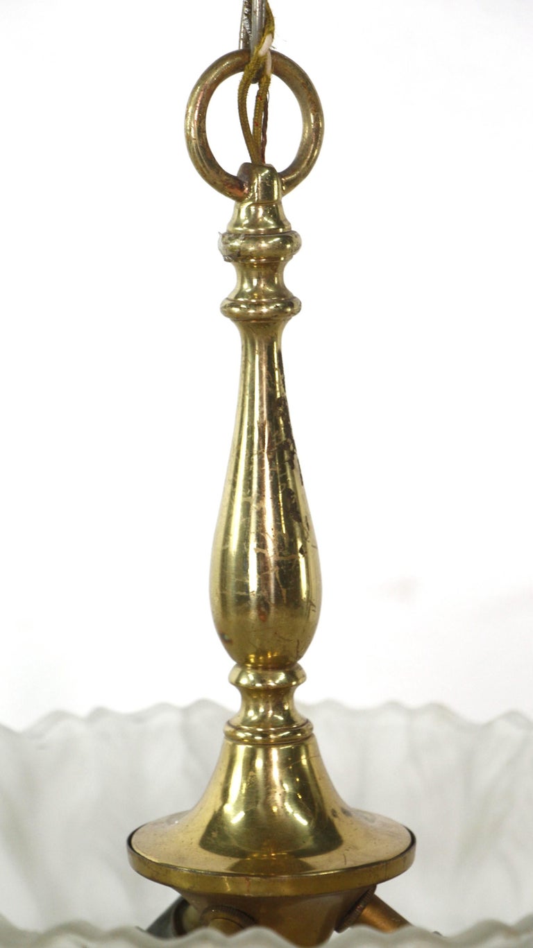 Antique Embossed Frosted Cast Glass Pendant Light Brass Hardware ...