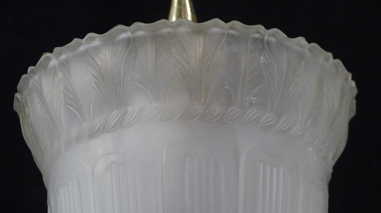Antique Embossed Frosted Cast Glass Pendant Light Brass Hardware ...