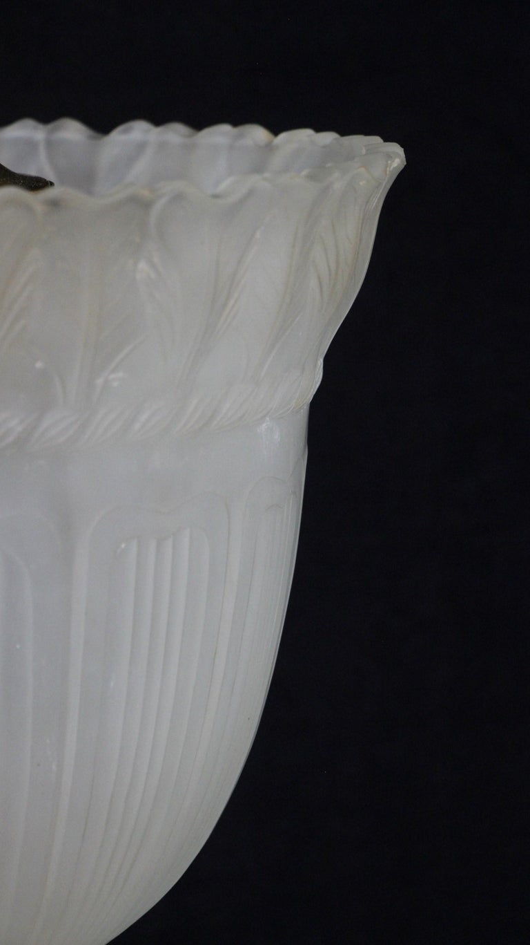 Antique Embossed Frosted Cast Glass Pendant Light Brass Hardware ...