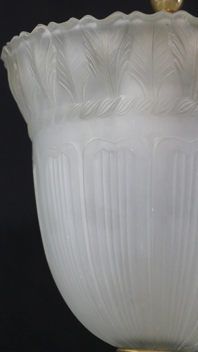 Antique Embossed Frosted Cast Glass Pendant Light Brass Hardware ...