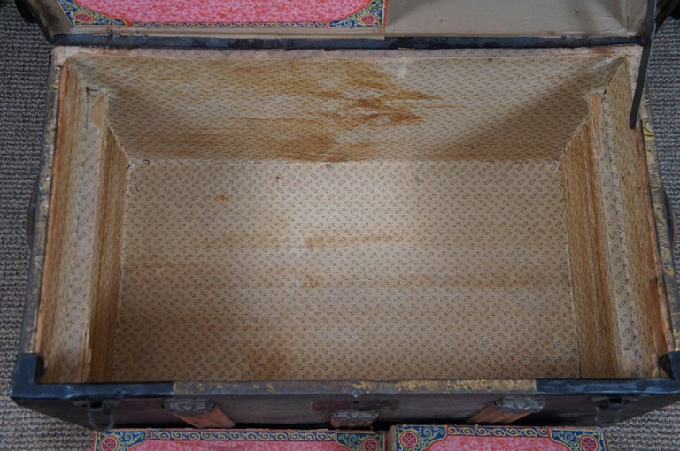 Antique Embossed Metal Oak Banded Dome Top Steamer Trunk Chest with ...