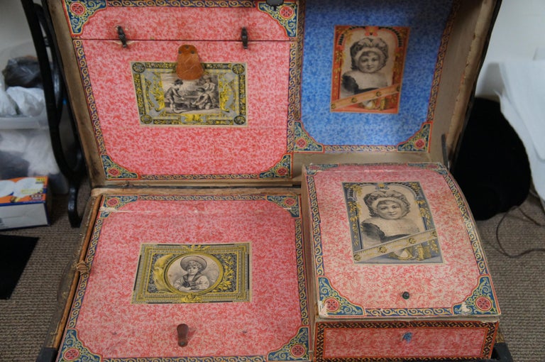 Antique Embossed Metal Oak Banded Dome Top Steamer Trunk Chest with ...