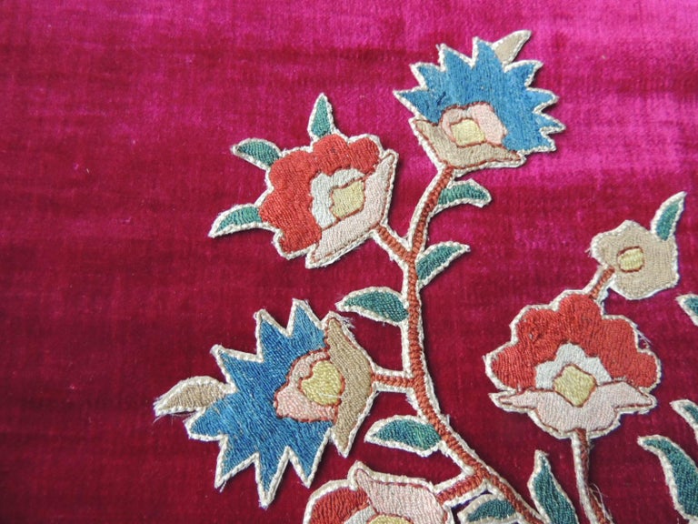 Antique Embroidered Floral Red and Blue Applique Textile For Sale at ...