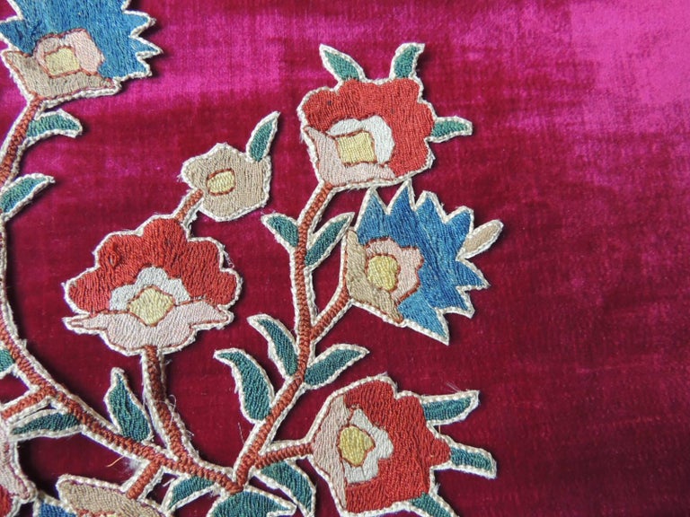 Antique Embroidered Floral Red and Blue Applique Textile For Sale at ...