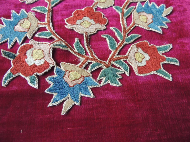 Antique Embroidered Floral Red and Blue Applique Textile For Sale at ...