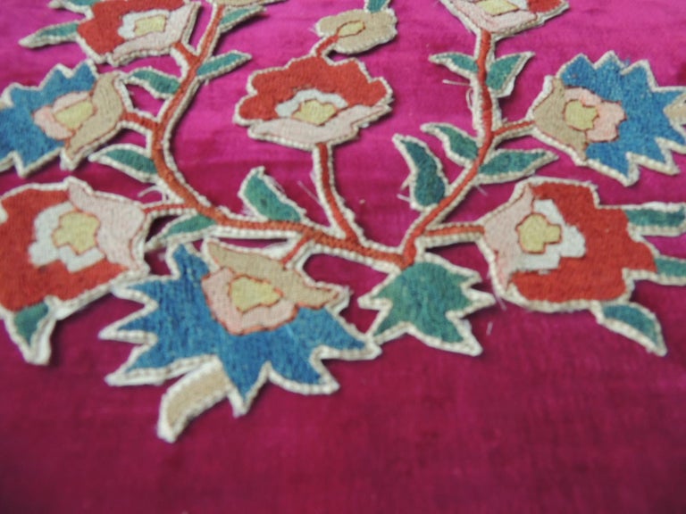 Antique Embroidered Floral Red and Blue Applique Textile For Sale at ...