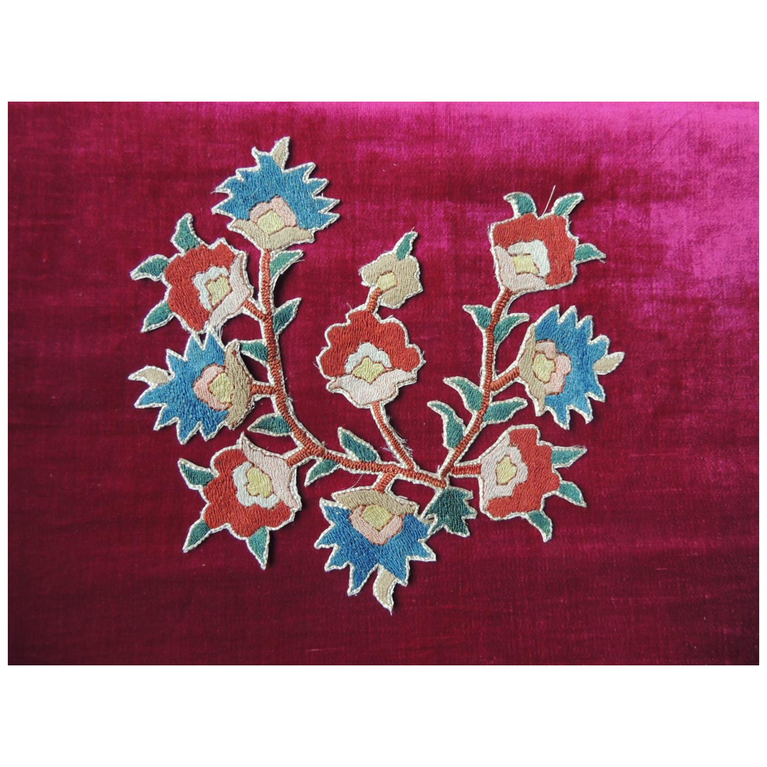 Antique English Red and Gold Applique Embroidered Scrolling Leaves on ...