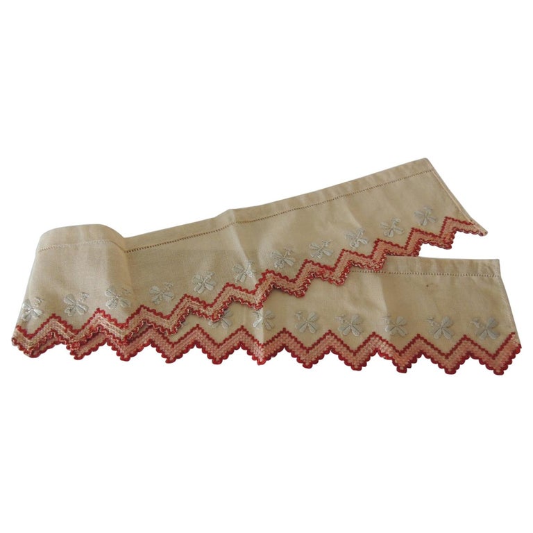 Antique Embroidered Yellow and Red Petite Valance For Sale at 1stDibs