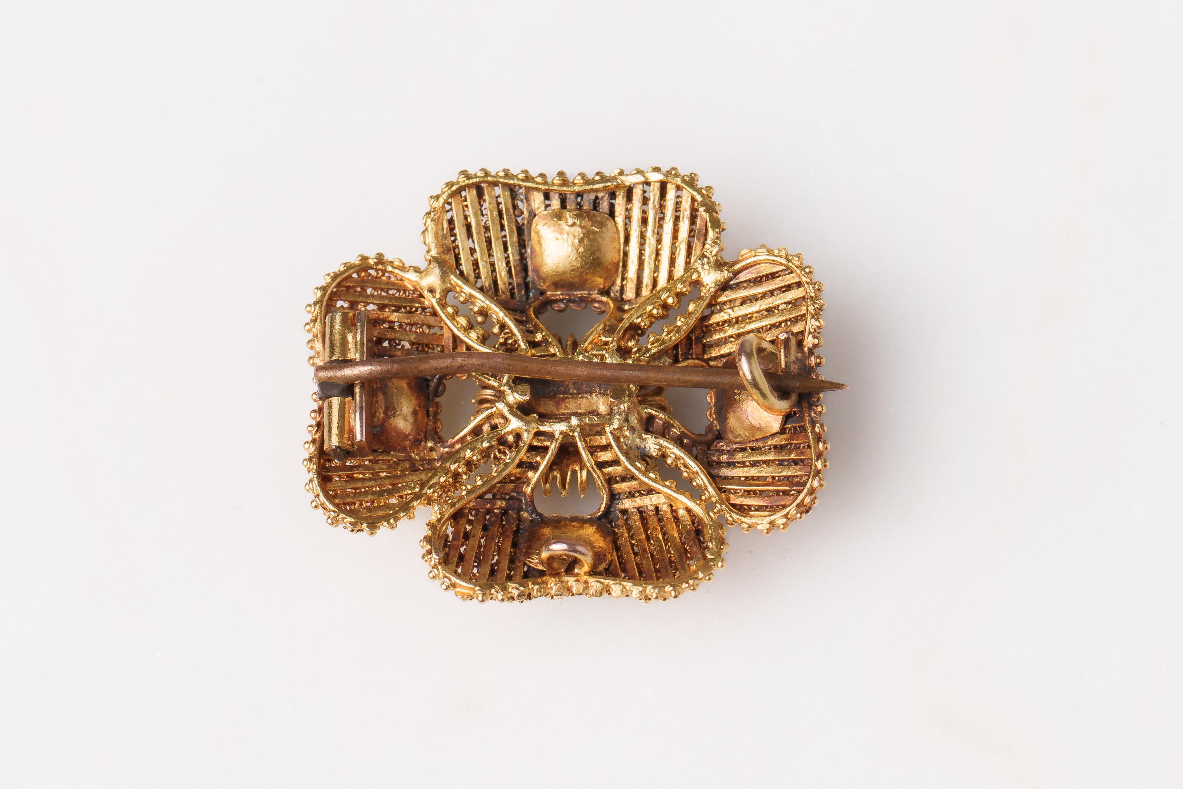 Antique Emerald and Gold Cannetile Maltese Cross Brooch/ Pendant For ...